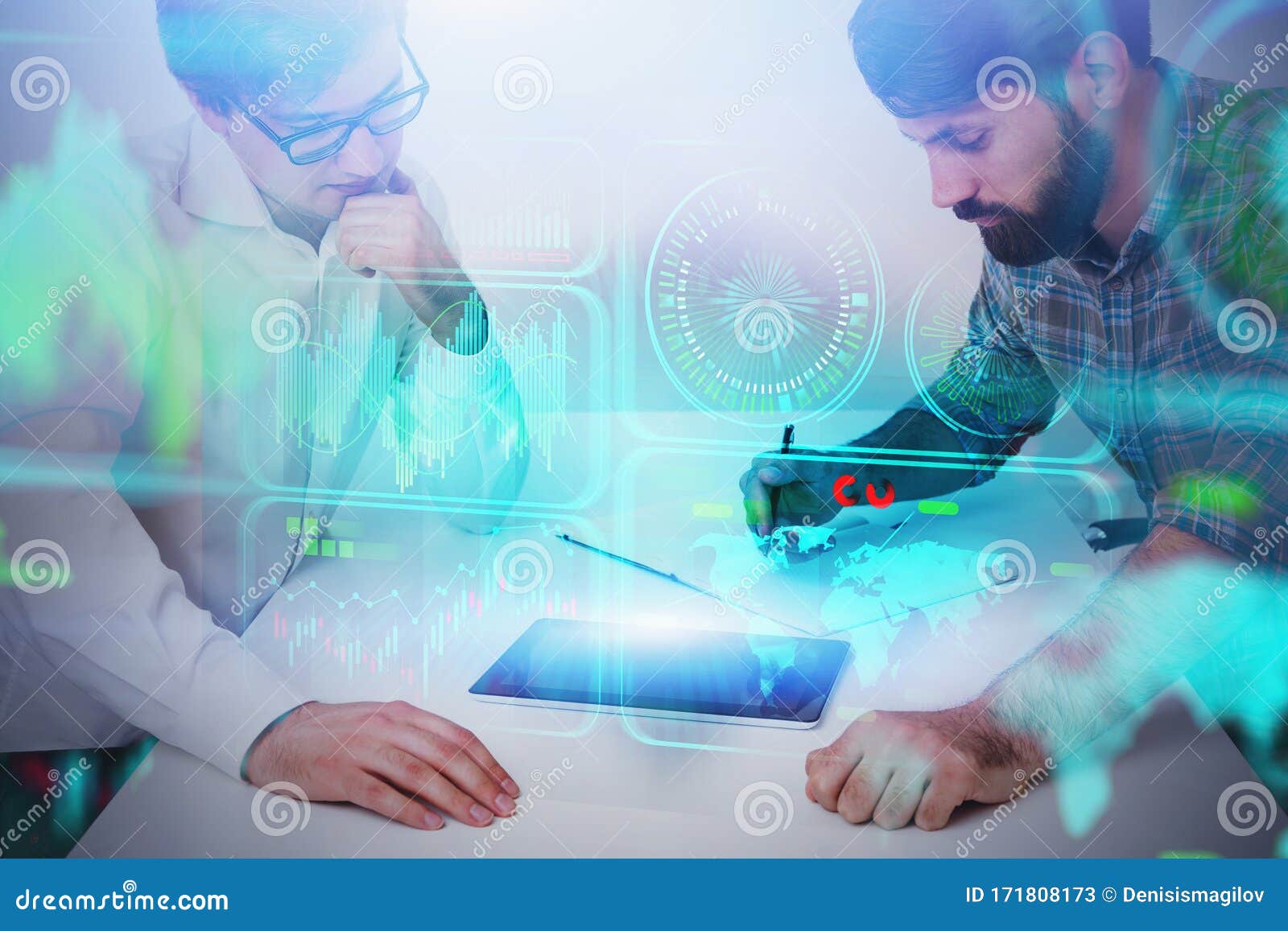 Engineers in Office, Infographic Interface Stock Image - Image of ...