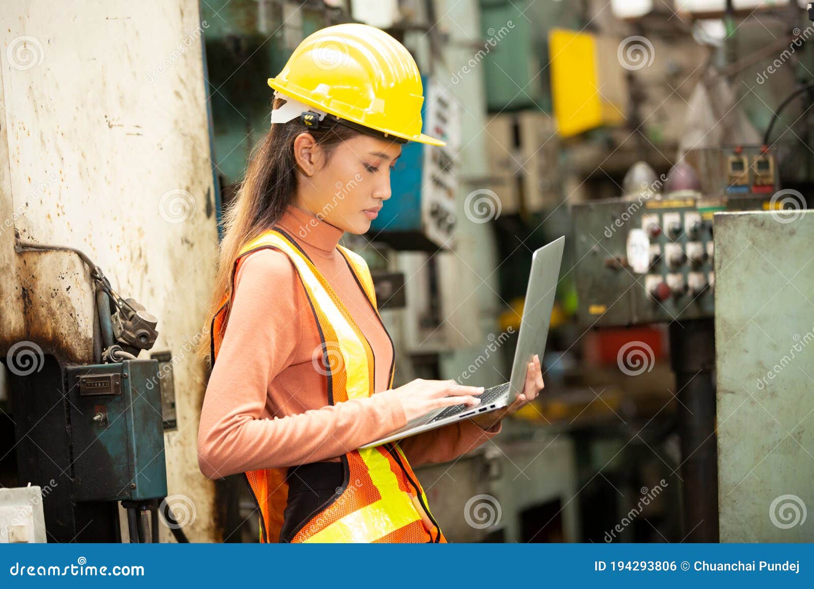 Engineers Operating a Cnc Machine in Factory Stock Photo - Image of ...