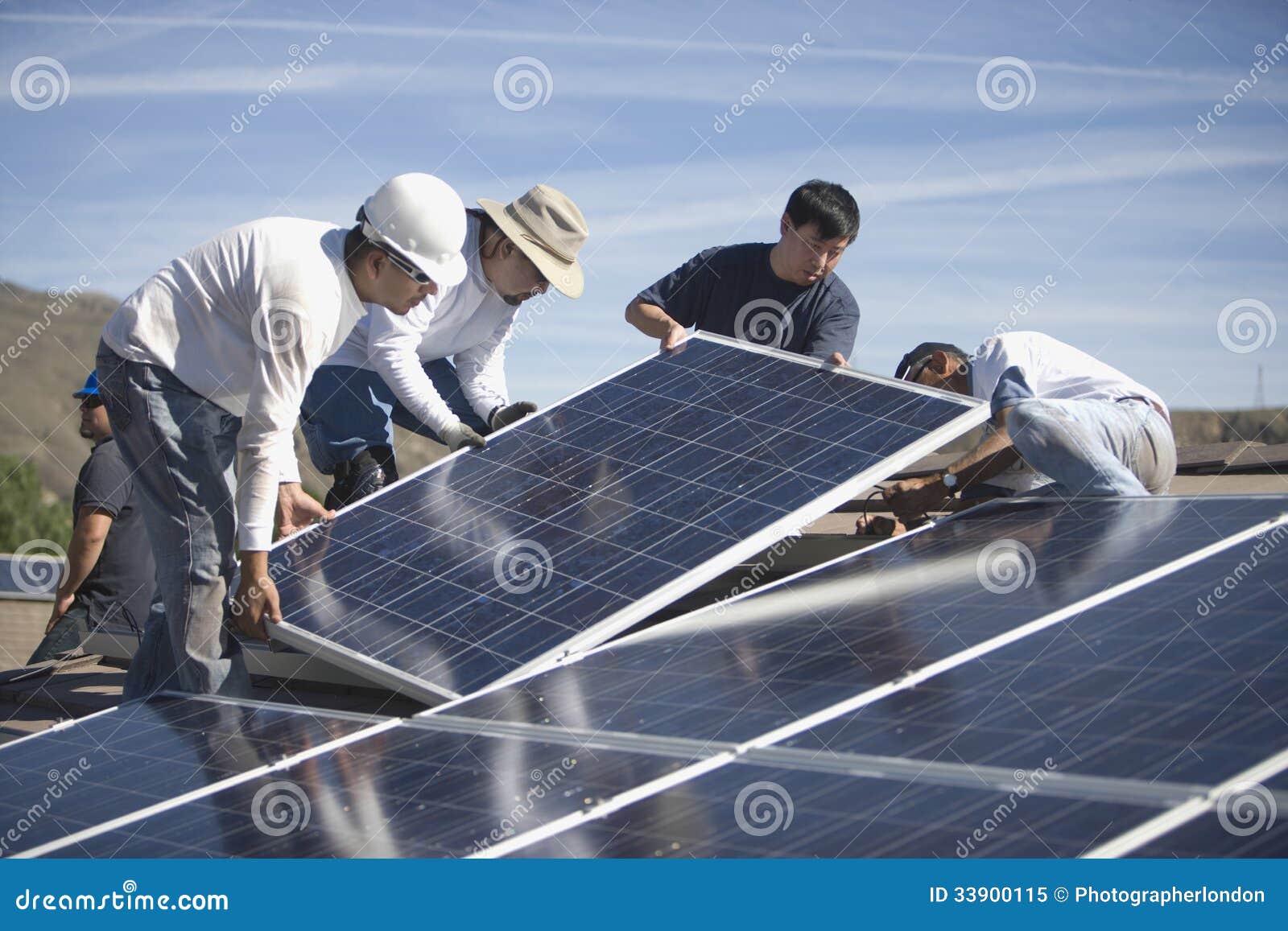 Engineers Placing Solar Panels on Rooftop Stock Image - Image of asian ...