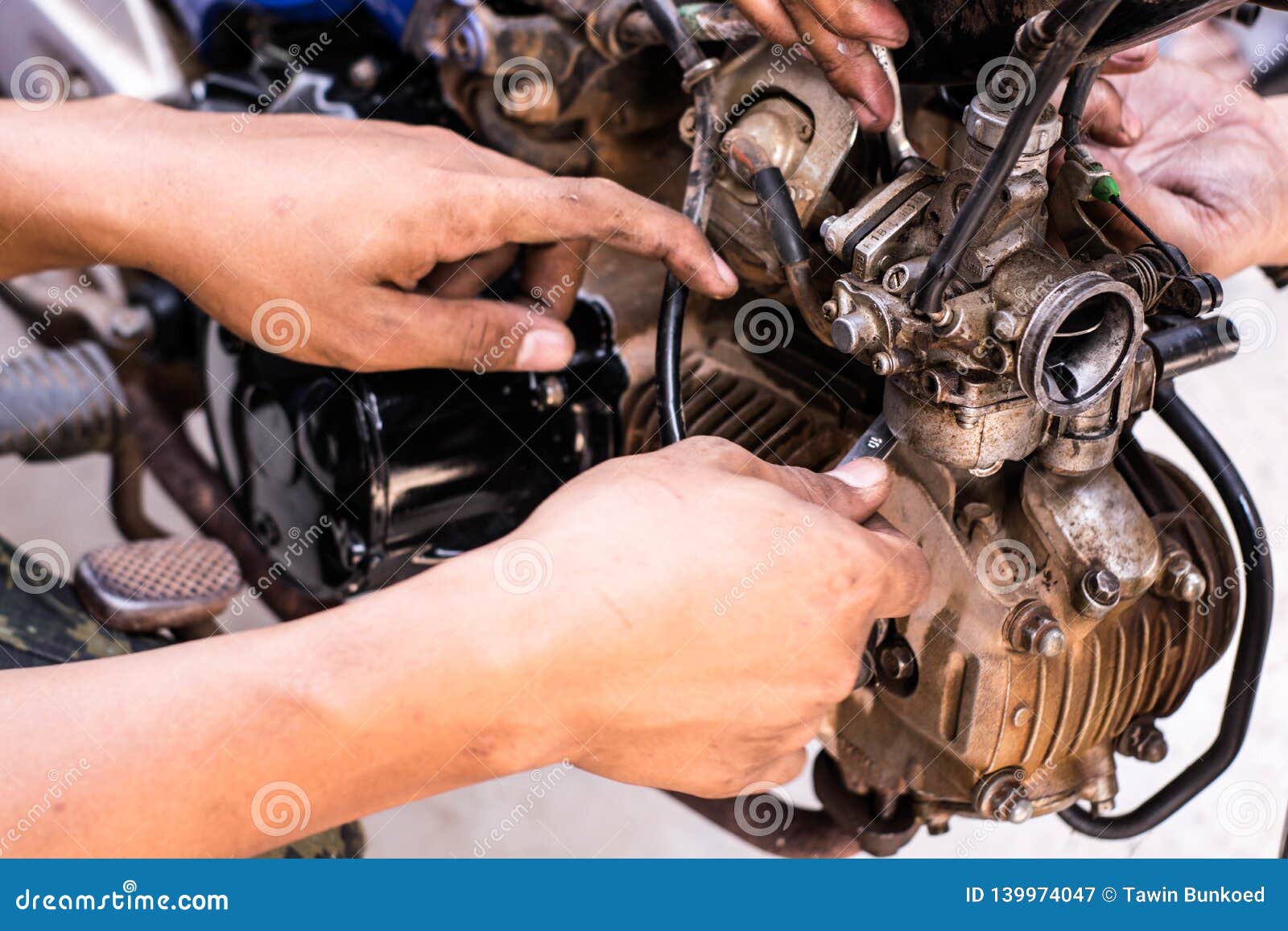 Engineers are Repairing Engines with Tools. Stock Image - Image of ...