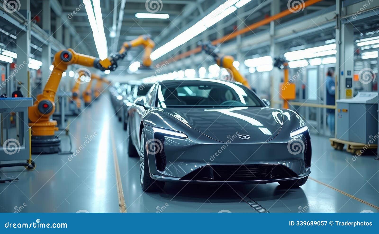 Futuristic Electric Car Assembly Line Stock Illustration - Illustration ...