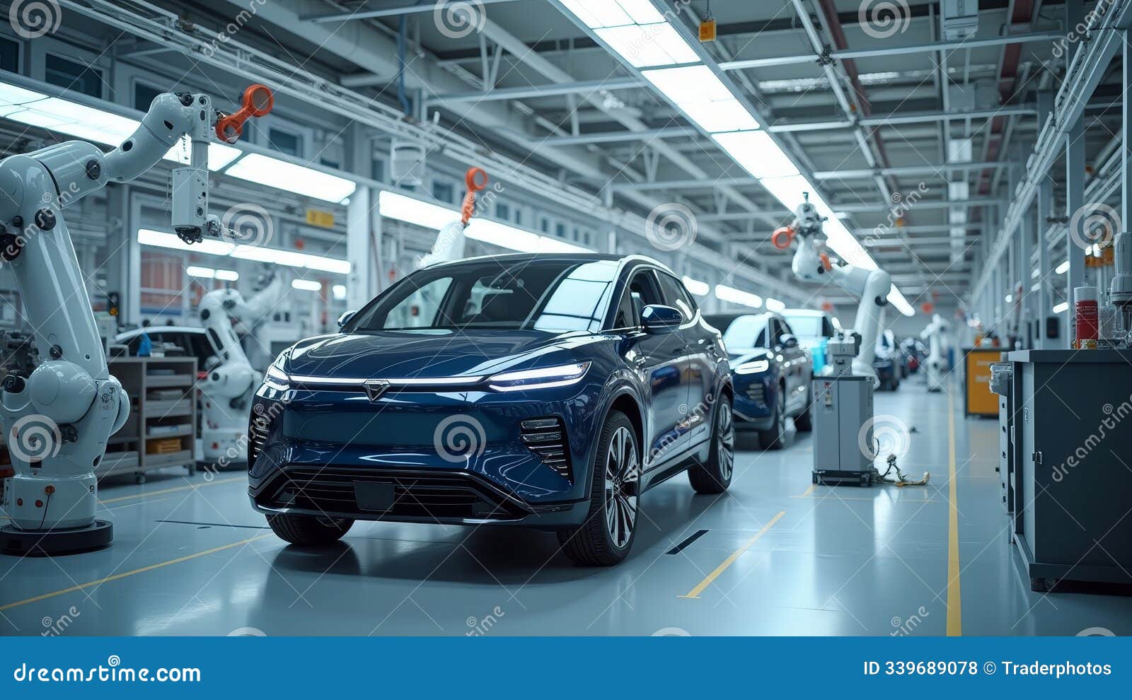 Futuristic Electric Car Assembly Line Stock Illustration - Illustration ...