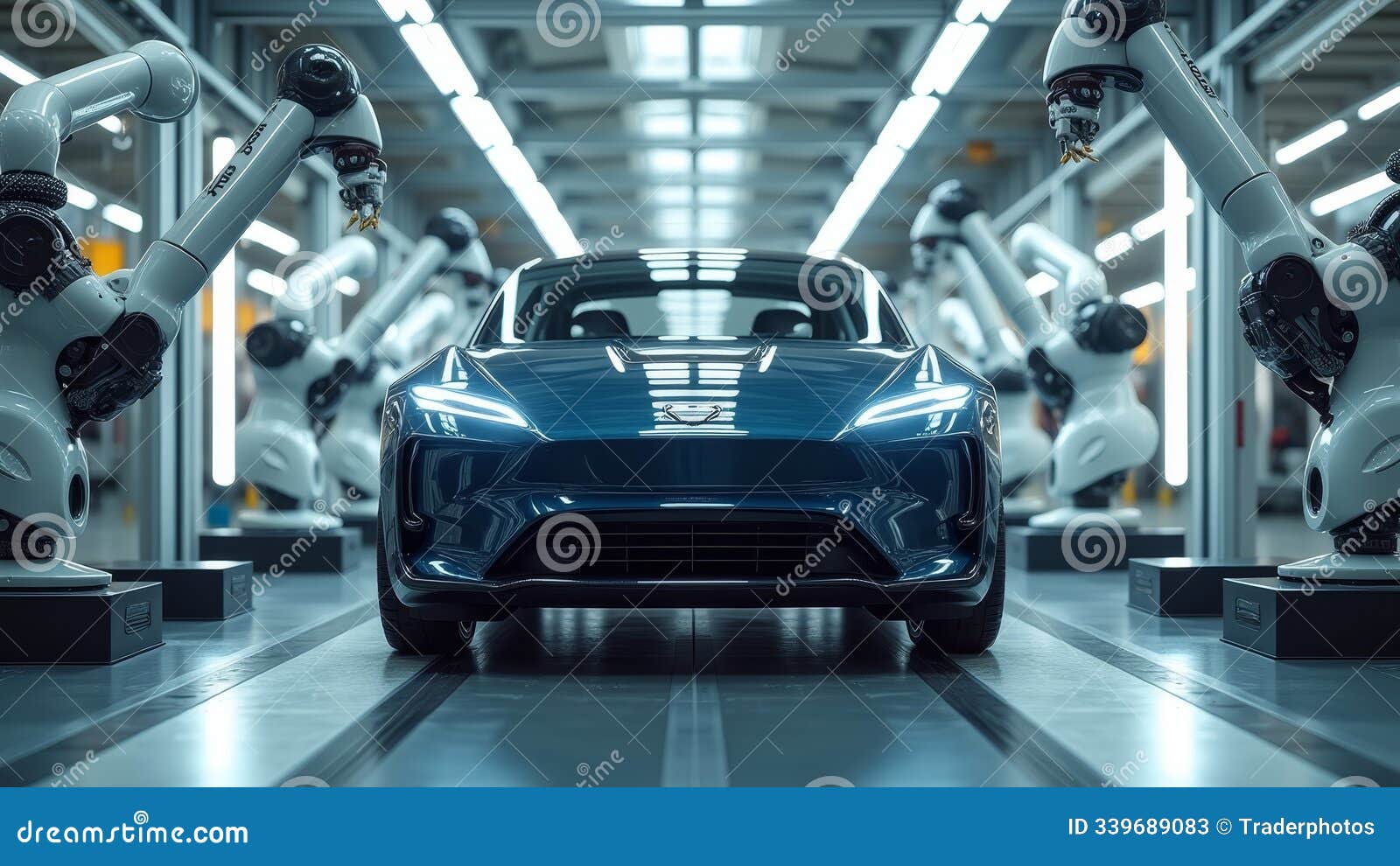 Futuristic Electric Car Assembly Line Stock Illustration - Illustration ...