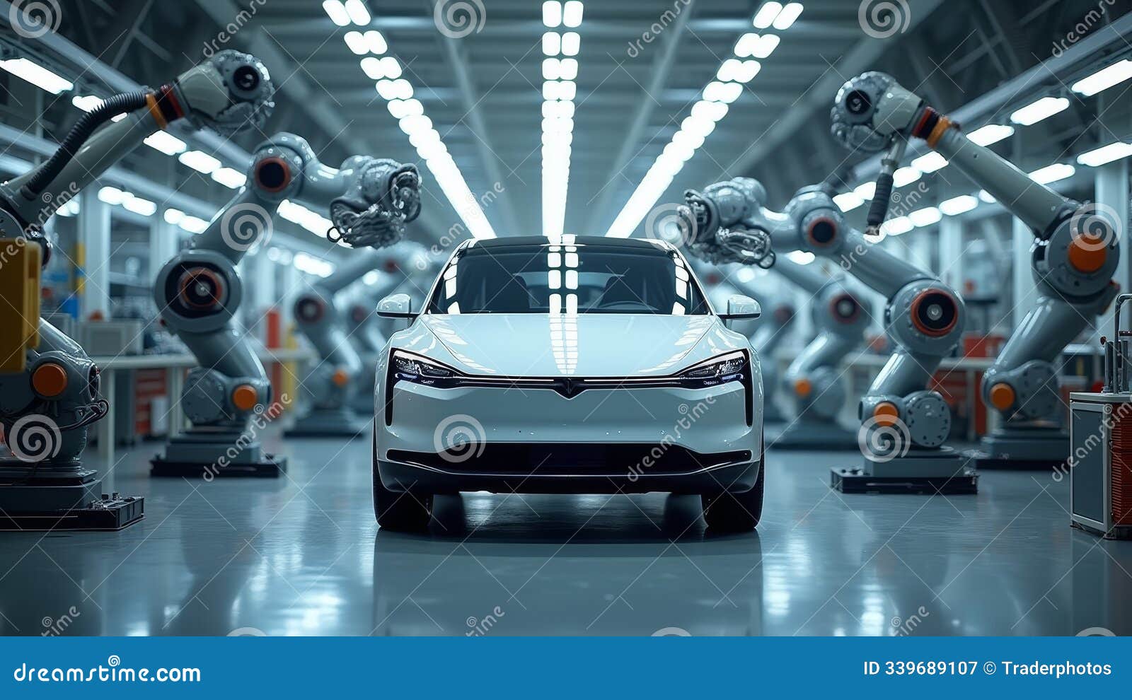 Futuristic Electric Car Assembly Line Stock Illustration - Illustration ...