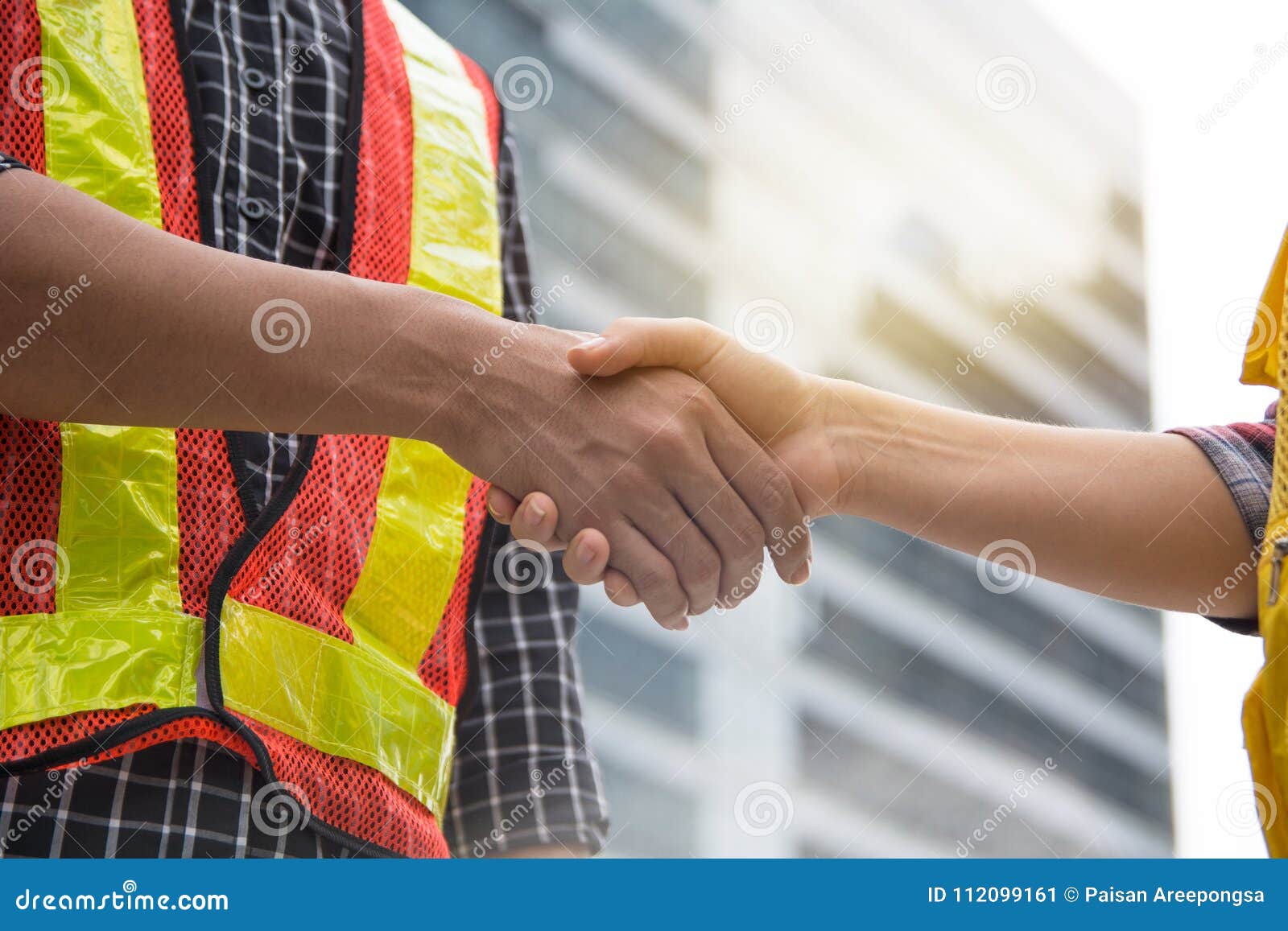 Engineers Shake Hands To Celebrate Success Day Stock Image - Image of ...