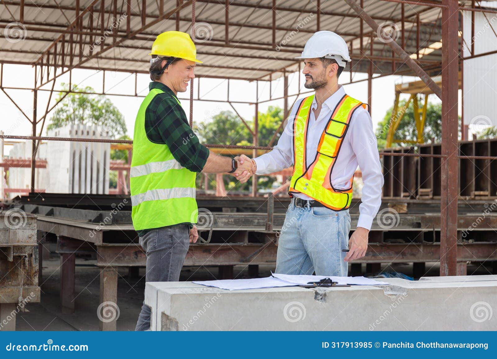 Engineers Shaking Hands at Construction Site, Construction Workers ...