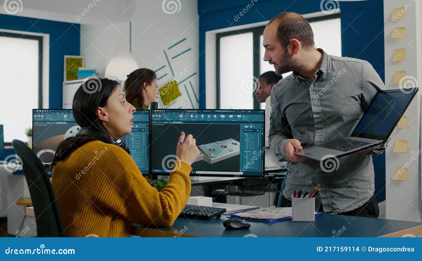Engineers Talking in Front on Pc and Laptop with CAD Software Stock ...