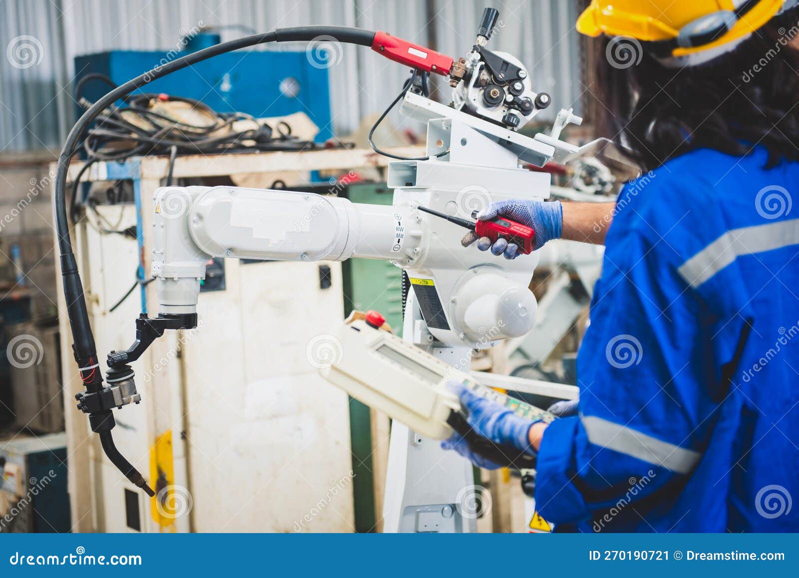 Engineers Team Mechanic Using Computer Controller Robotic Arm for ...