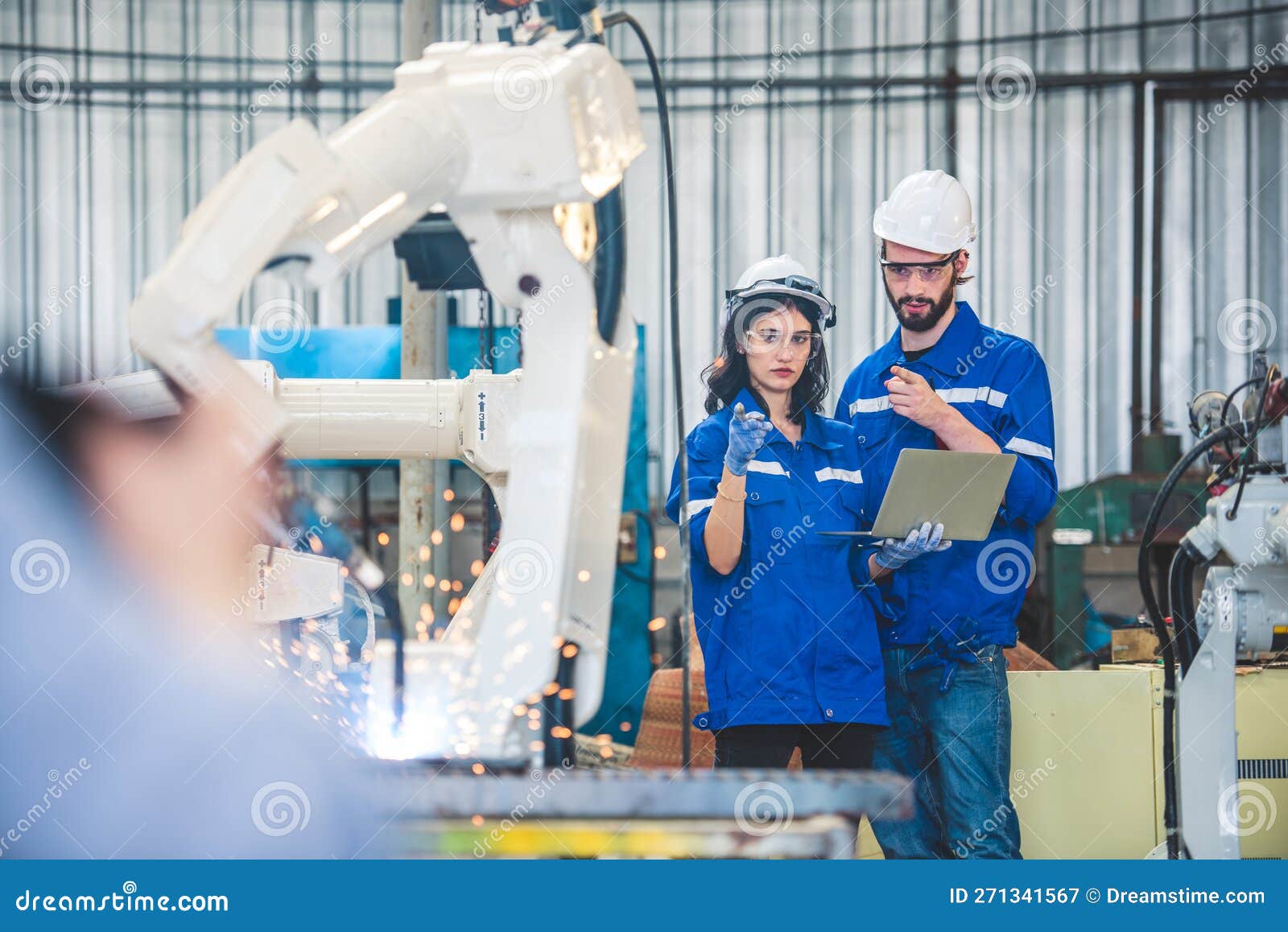 Engineers Team Mechanic Using Computer Controller Robotic Arm for ...