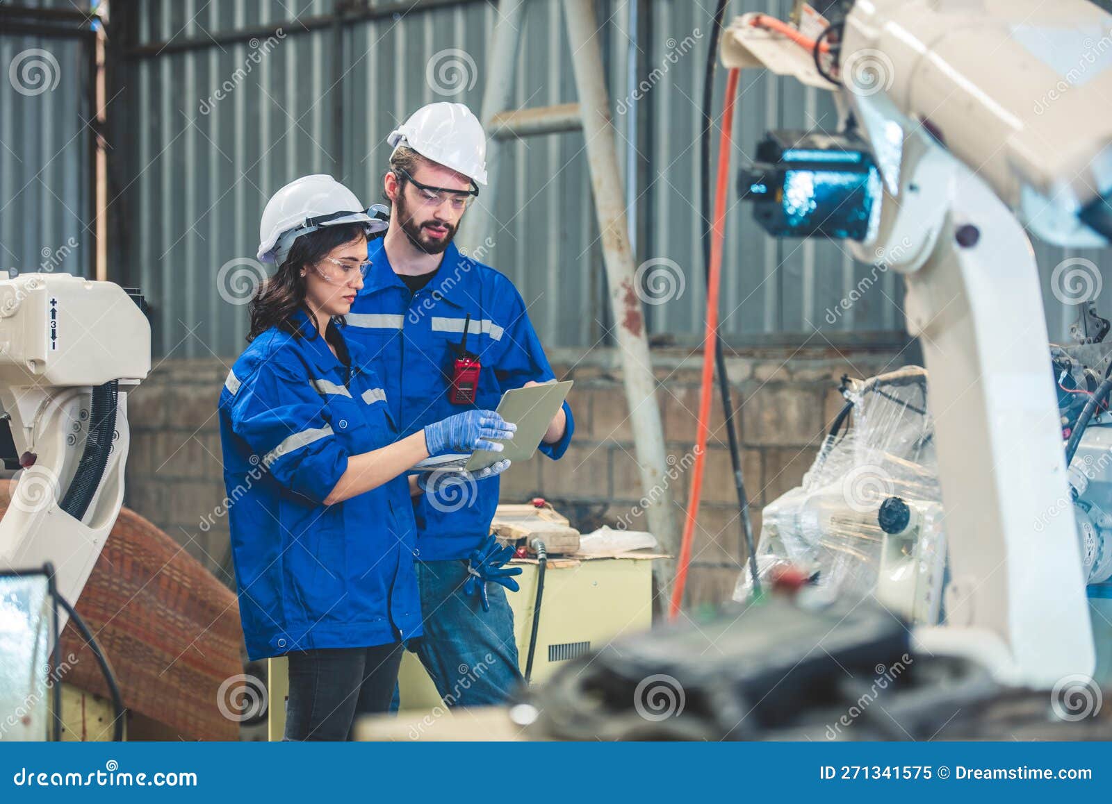 Engineers Team Mechanic Using Computer Controller Robotic Arm for ...