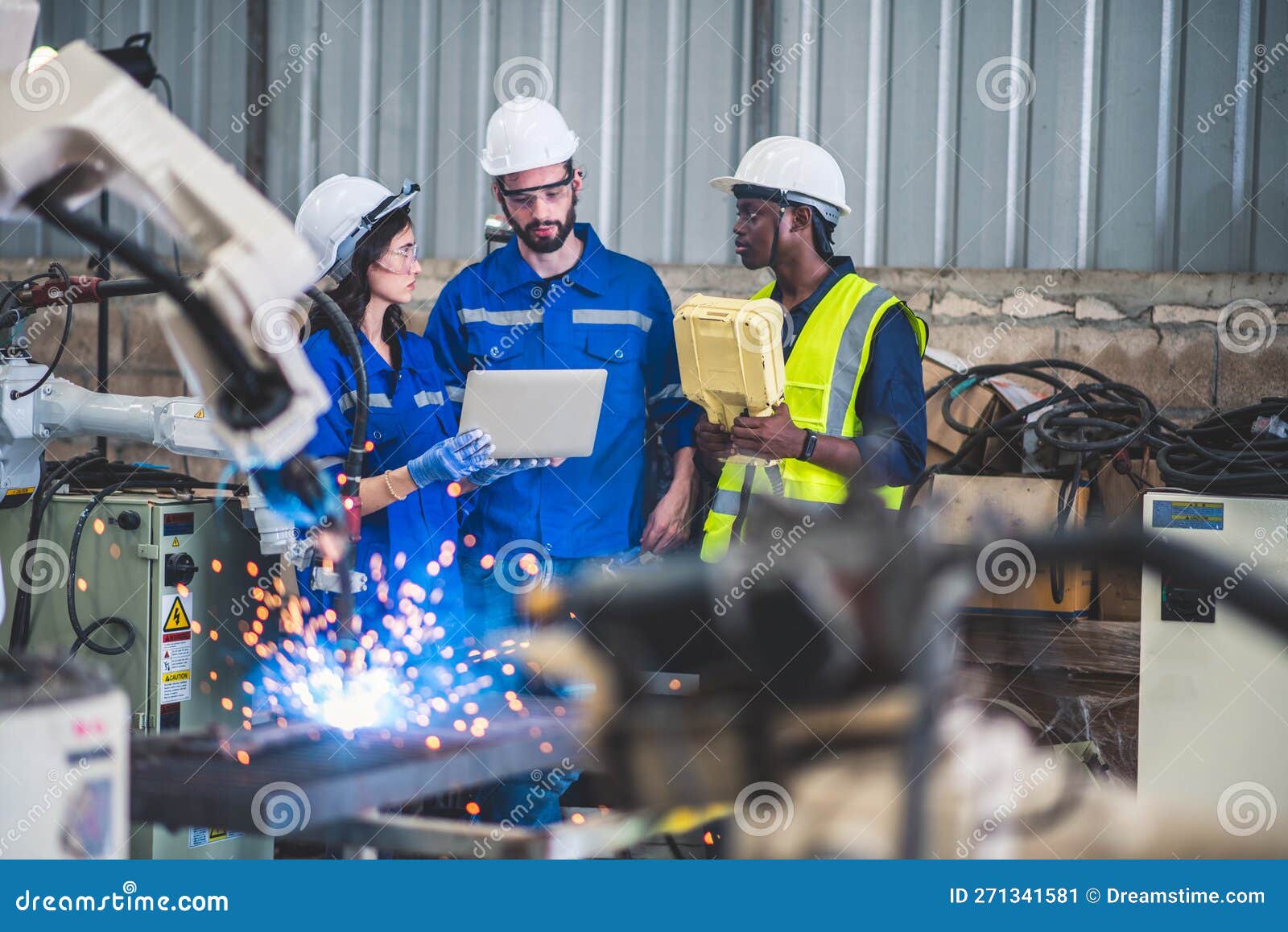 Engineers Team Mechanic Using Computer Controller Robotic Arm for ...