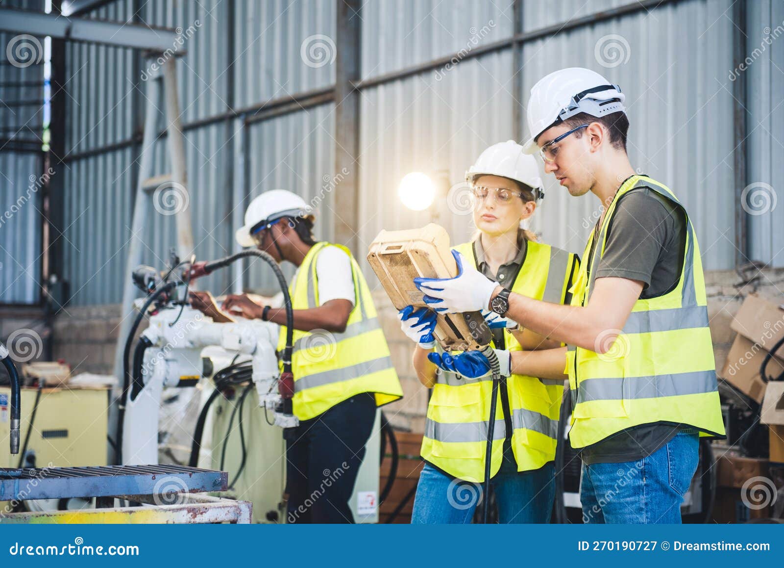 Engineers Team Mechanic Using Computer Controller Robotic Arm for ...