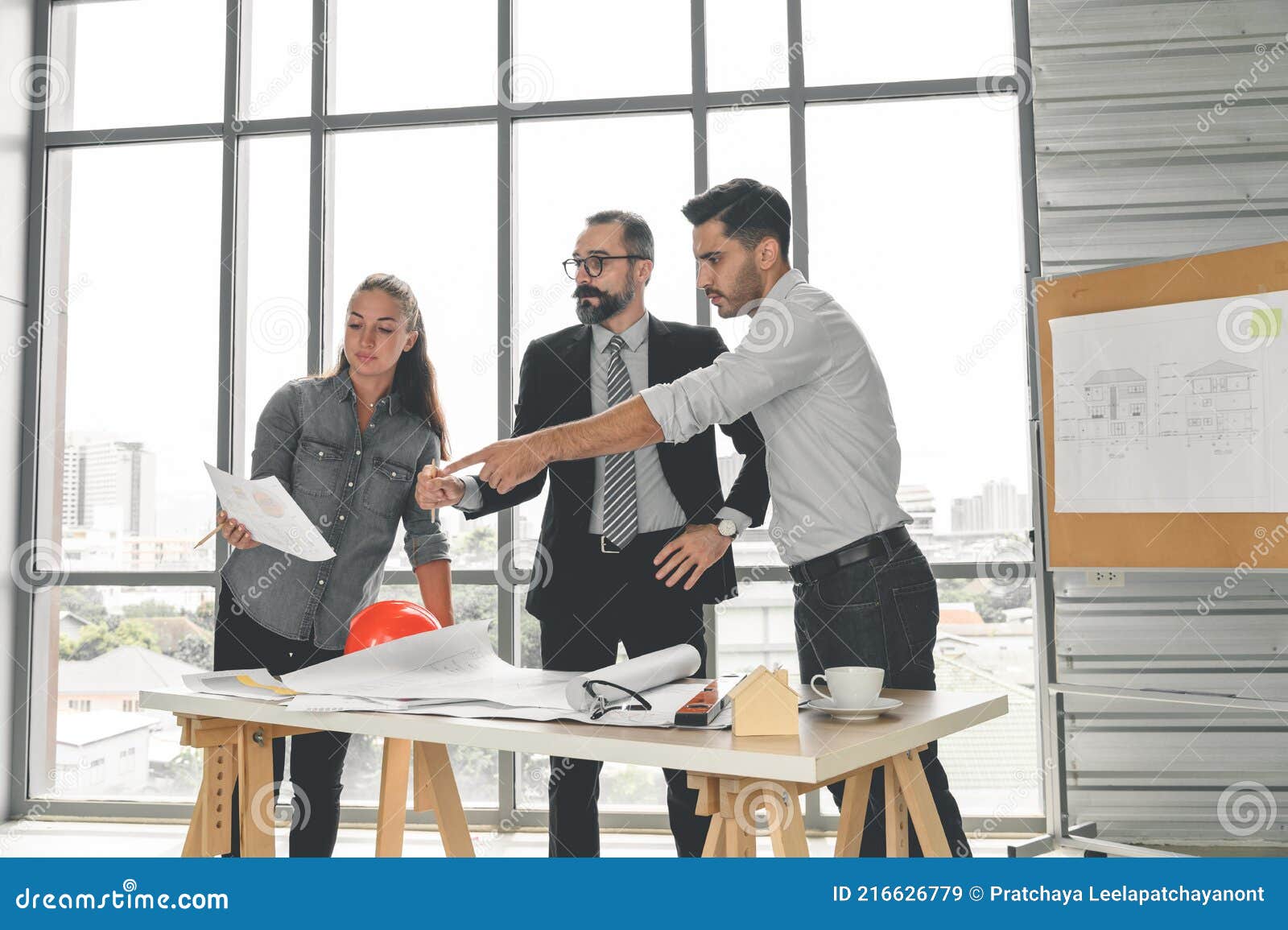 Engineers Team Meeting for Architectural Project. Architects Discussing ...