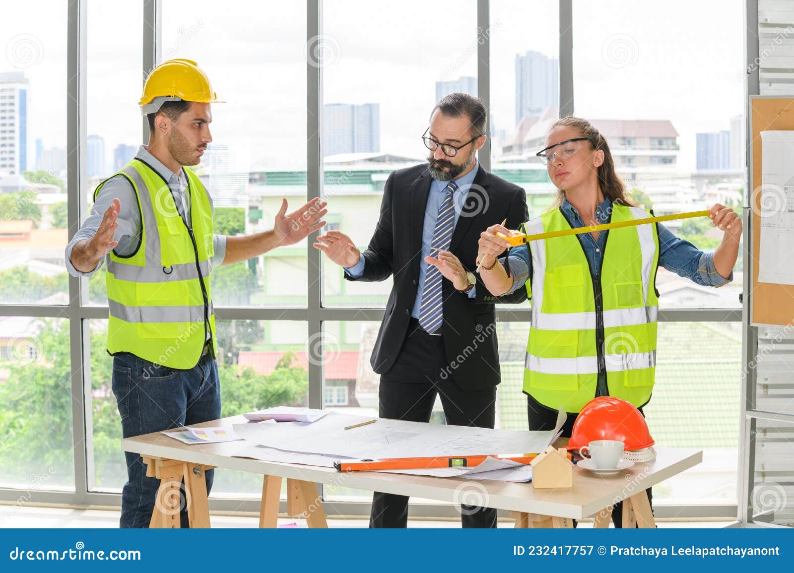 Engineers Team Meeting for Architectural Project. Architects Discussing ...