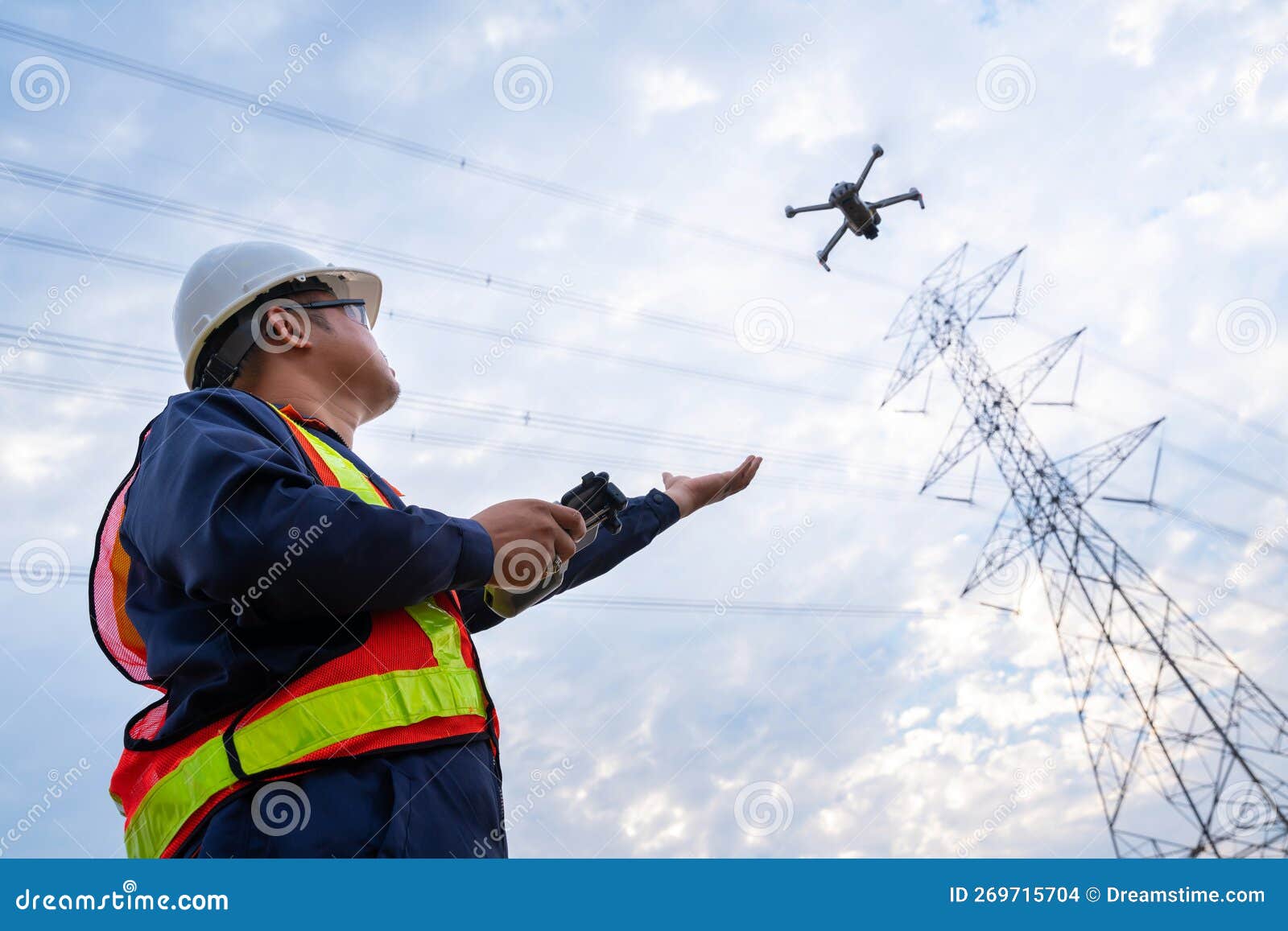 An Engineers or Technician are Launching Drones To Inspect the Power ...
