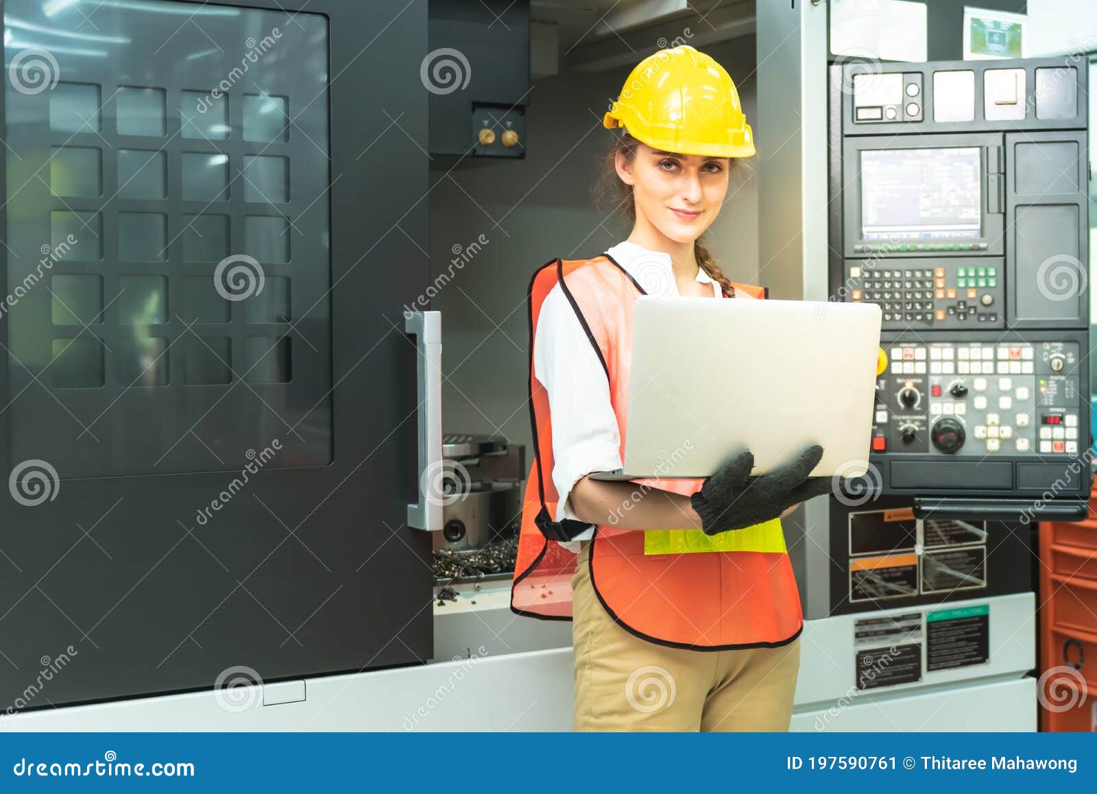 Engineers, Technicians Caucasian Woman Using Notebook Computer for ...