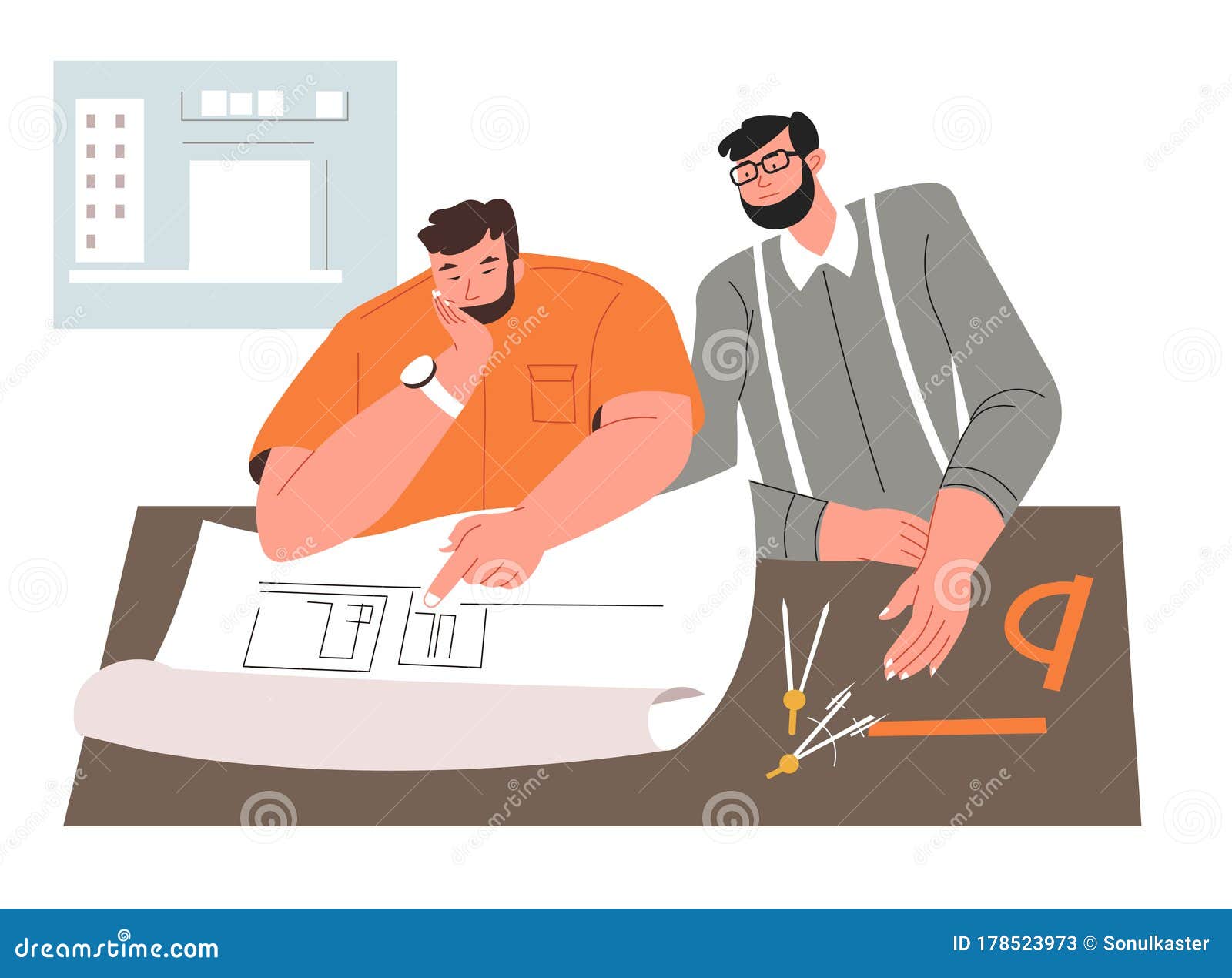 Engineers Thinking On Drafts And Projects Of Construction Cartoon ...