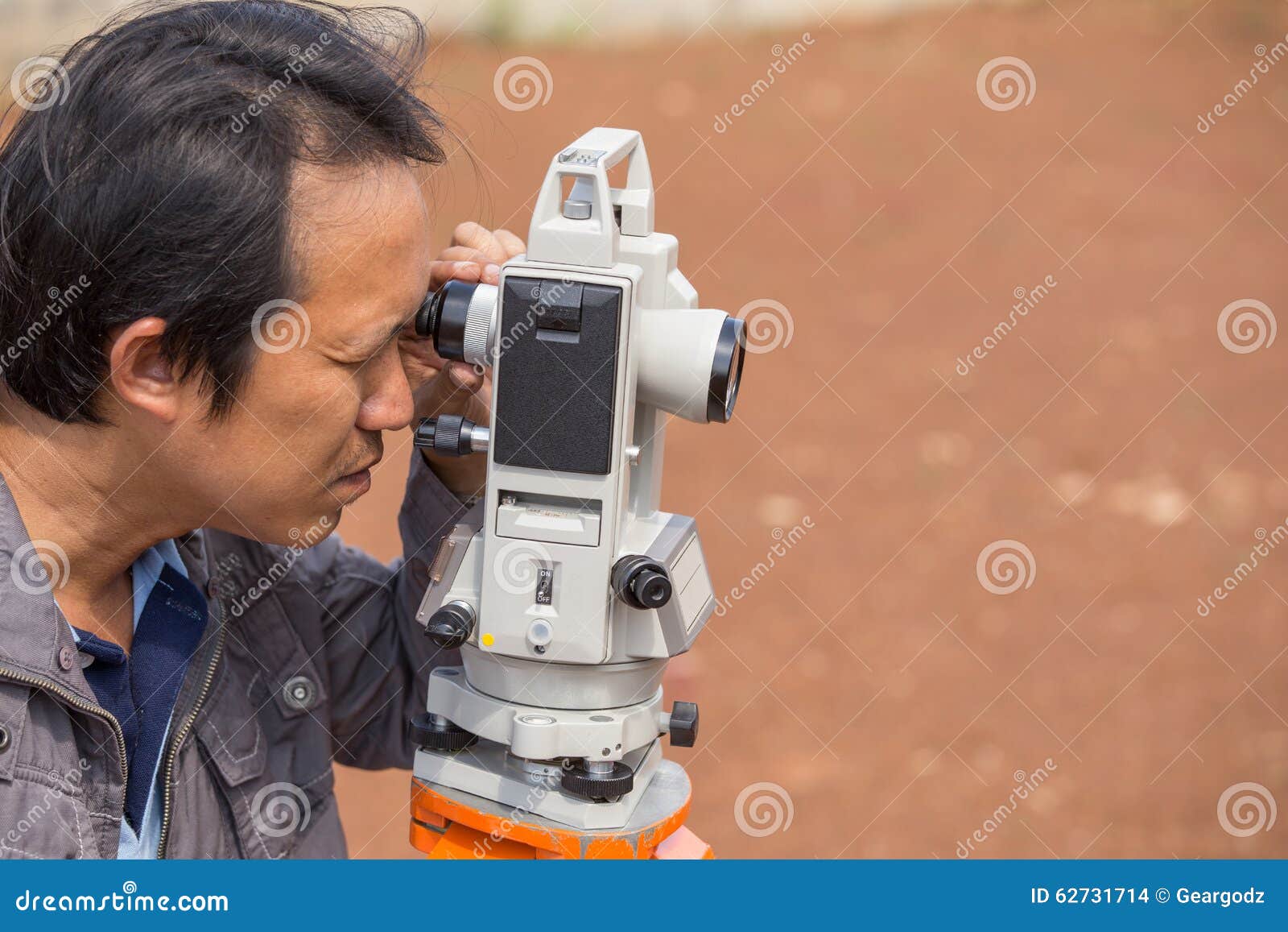 Engineers Use Tacheometer or Theodolite for Survey Line Columns Stock ...