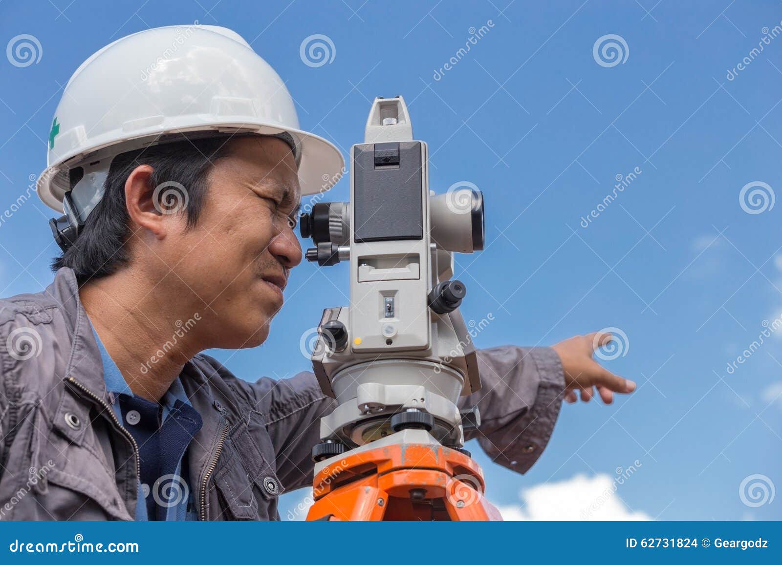 Engineers Use Tacheometer or Theodolite for Survey Line Columns Stock ...