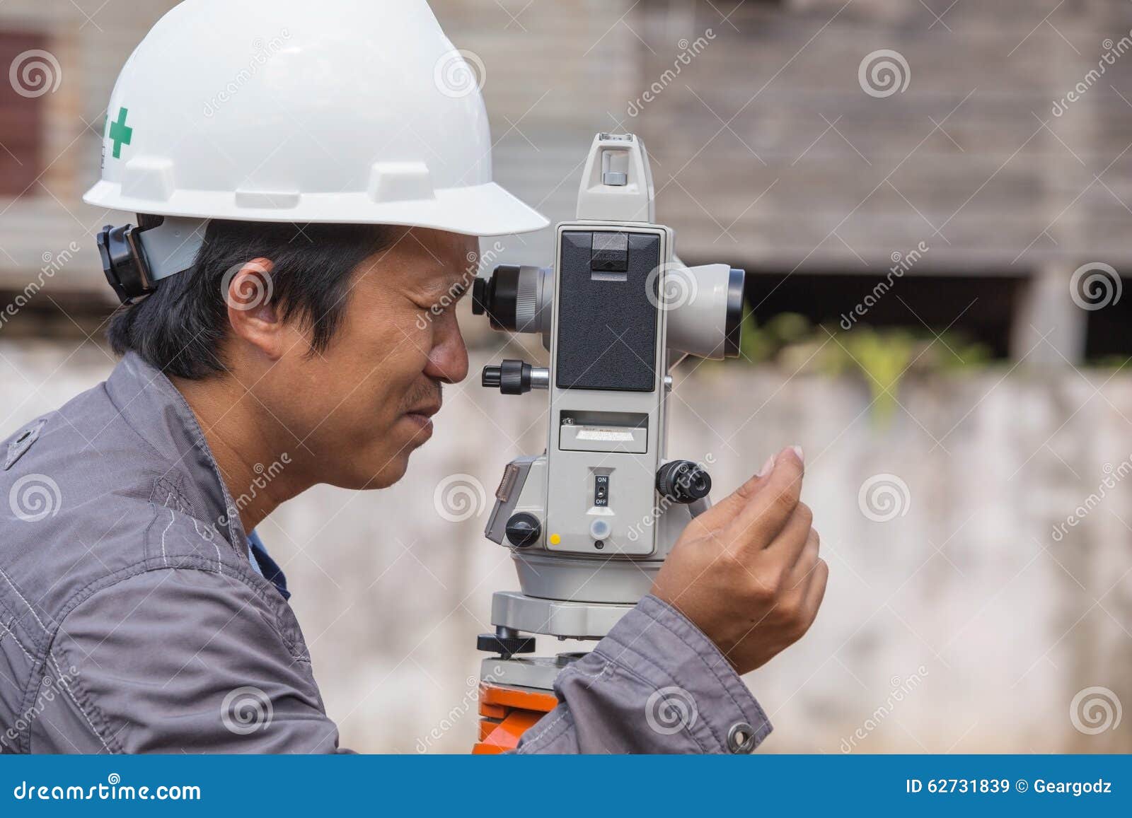 Engineers Use Tacheometer or Theodolite for Survey Line Columns Stock ...