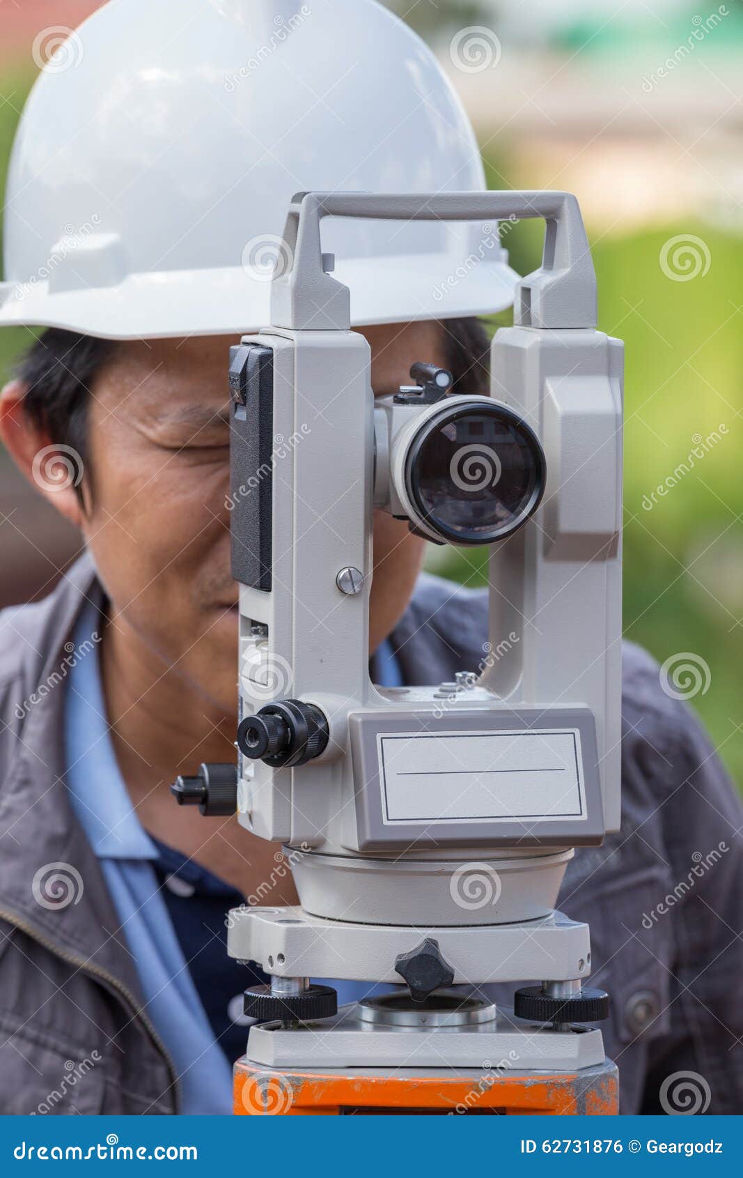 Engineers Use Tacheometer or Theodolite for Survey Line Columns Stock ...