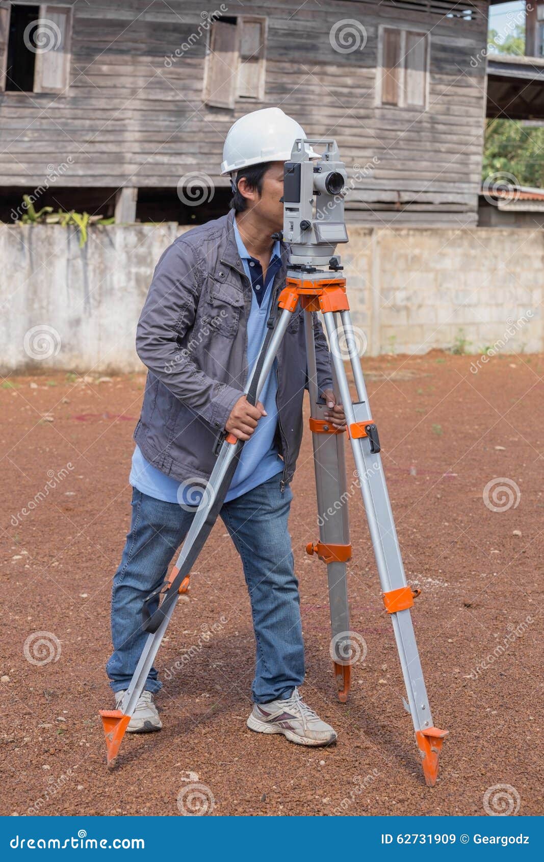 Engineers Use Tacheometer or Theodolite for Survey Line Columns Stock ...