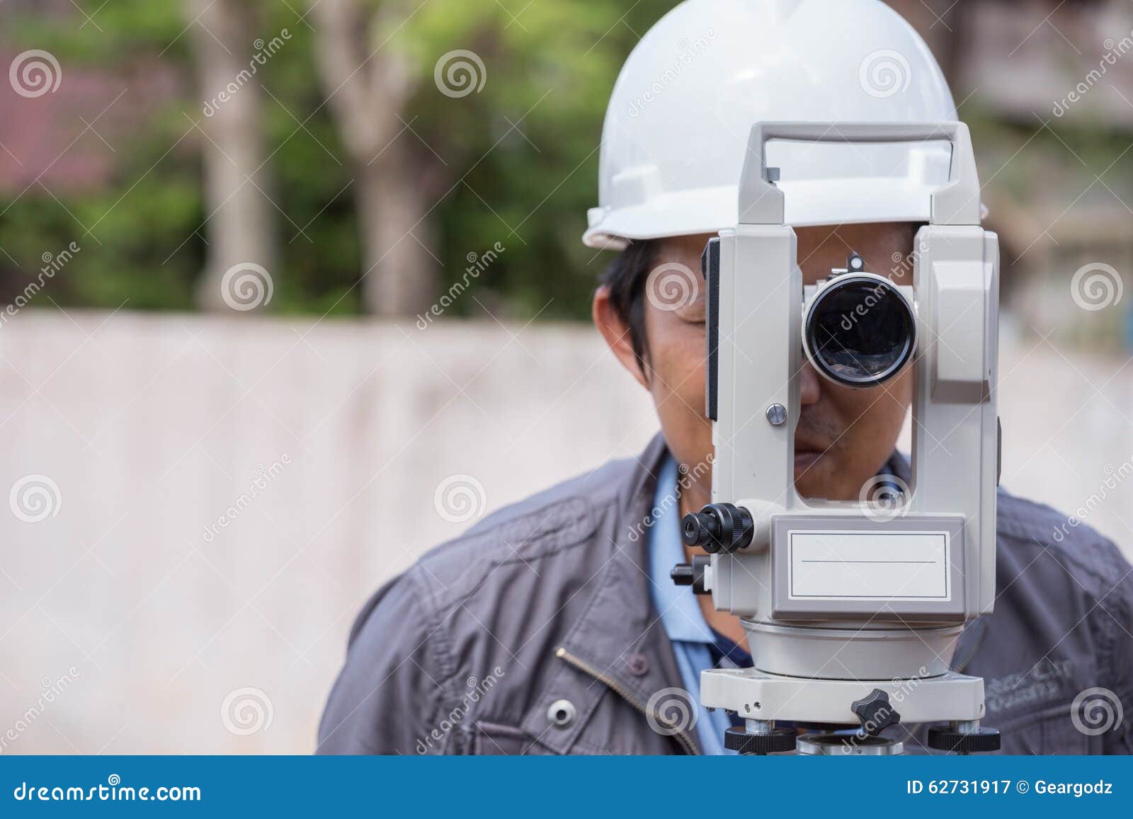 Engineers Use Tacheometer or Theodolite for Survey Line Columns Stock ...