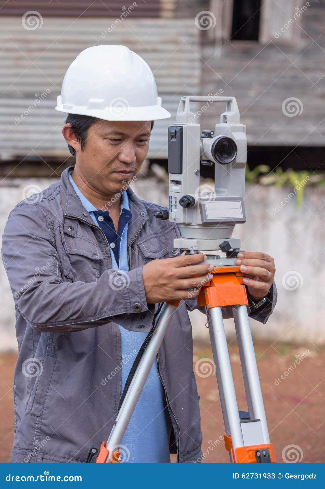 Engineers Use Tacheometer or Theodolite for Survey Line Columns Stock ...