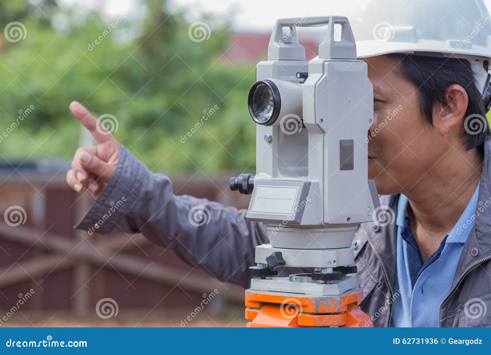 Engineers Use Tacheometer or Theodolite for Survey Line Columns Stock ...
