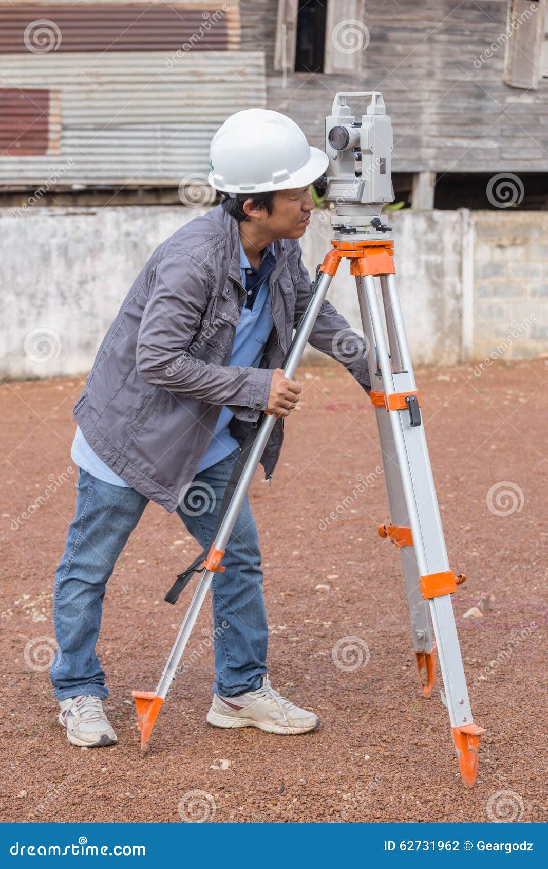 Engineers Use Tacheometer or Theodolite for Survey Line Columns Stock ...