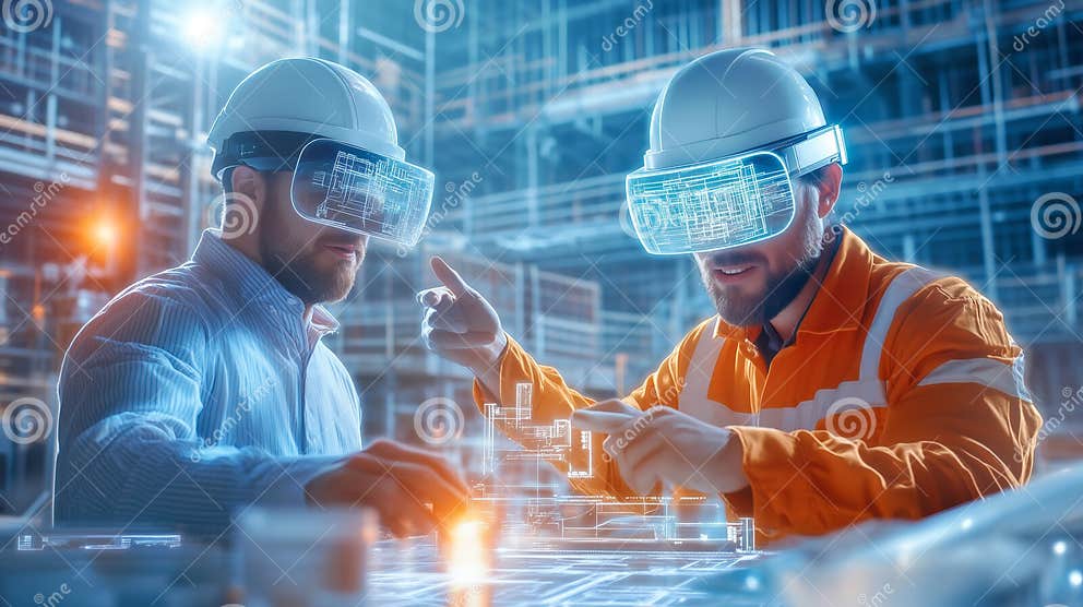Engineers Use VR for Collaboration in Construction Stock Illustration ...
