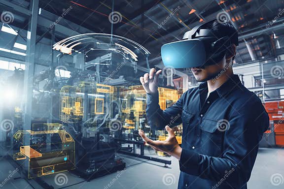 Engineers Using Augmented & Mixed VR Tools: AI, Deep Learning & Industry 4.0 Advancements Stock ...