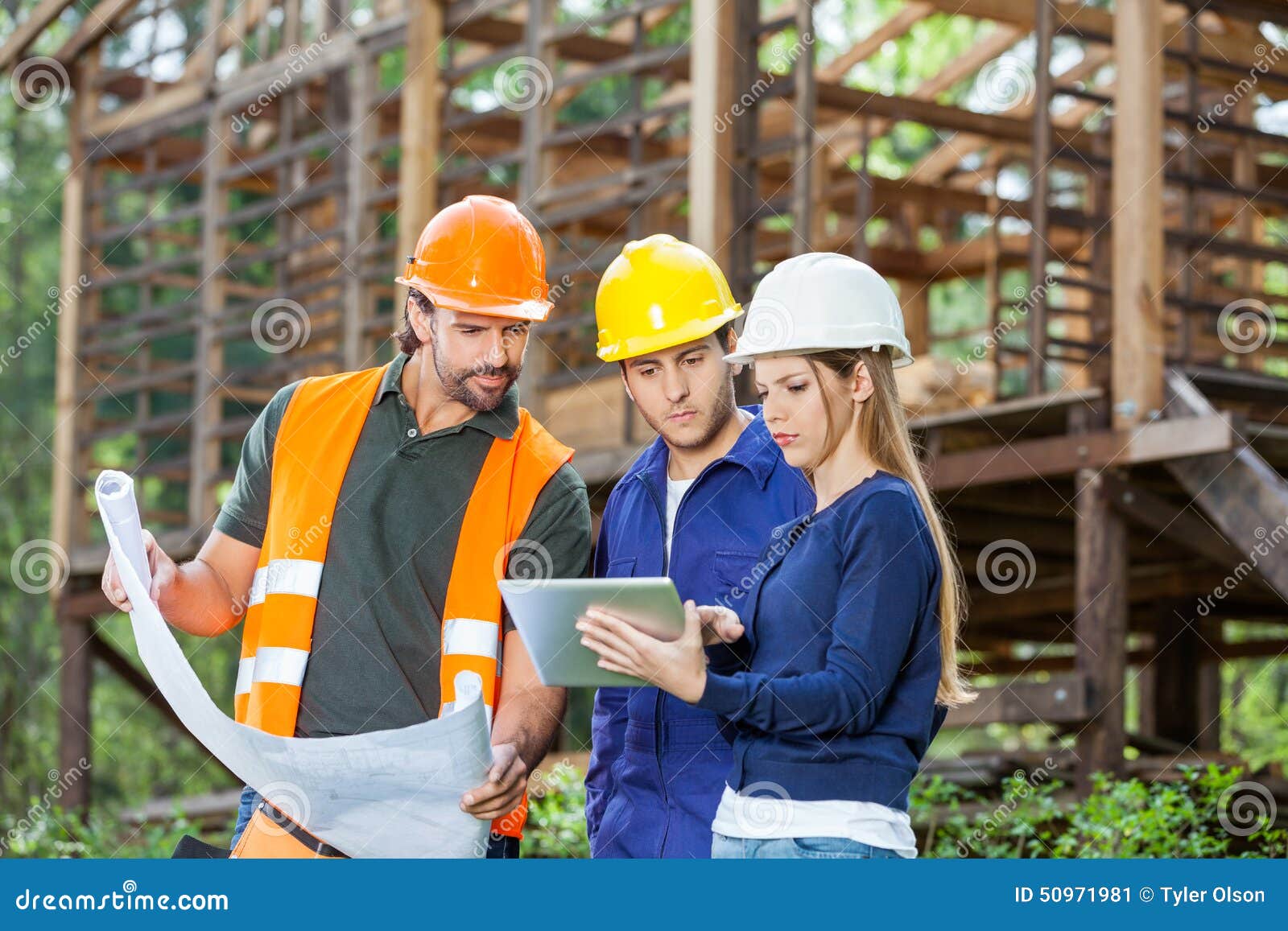 Engineers Using Digital Tablet at Construction Stock Image - Image of ...