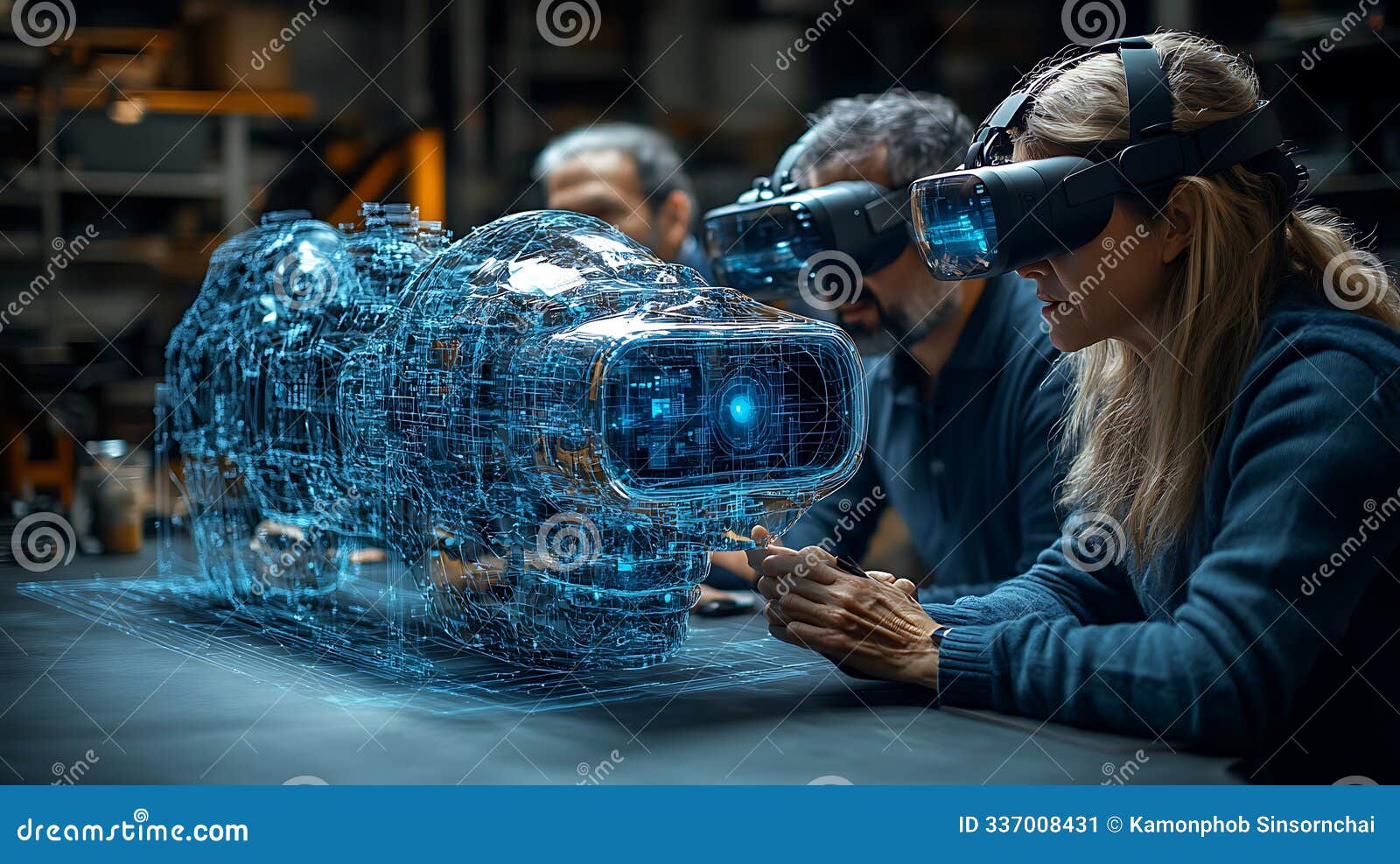 Engineers Using VR Headsets To Design Car Engine Stock Illustration ...