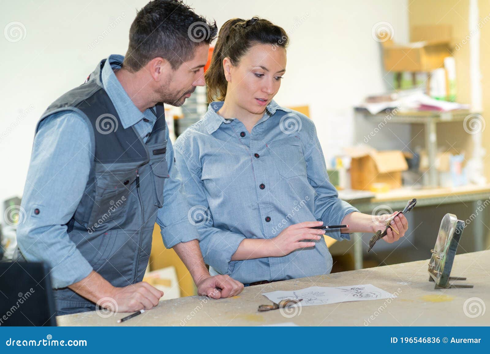 Engineers in Warehouse Checking Something Stock Photo - Image of ...