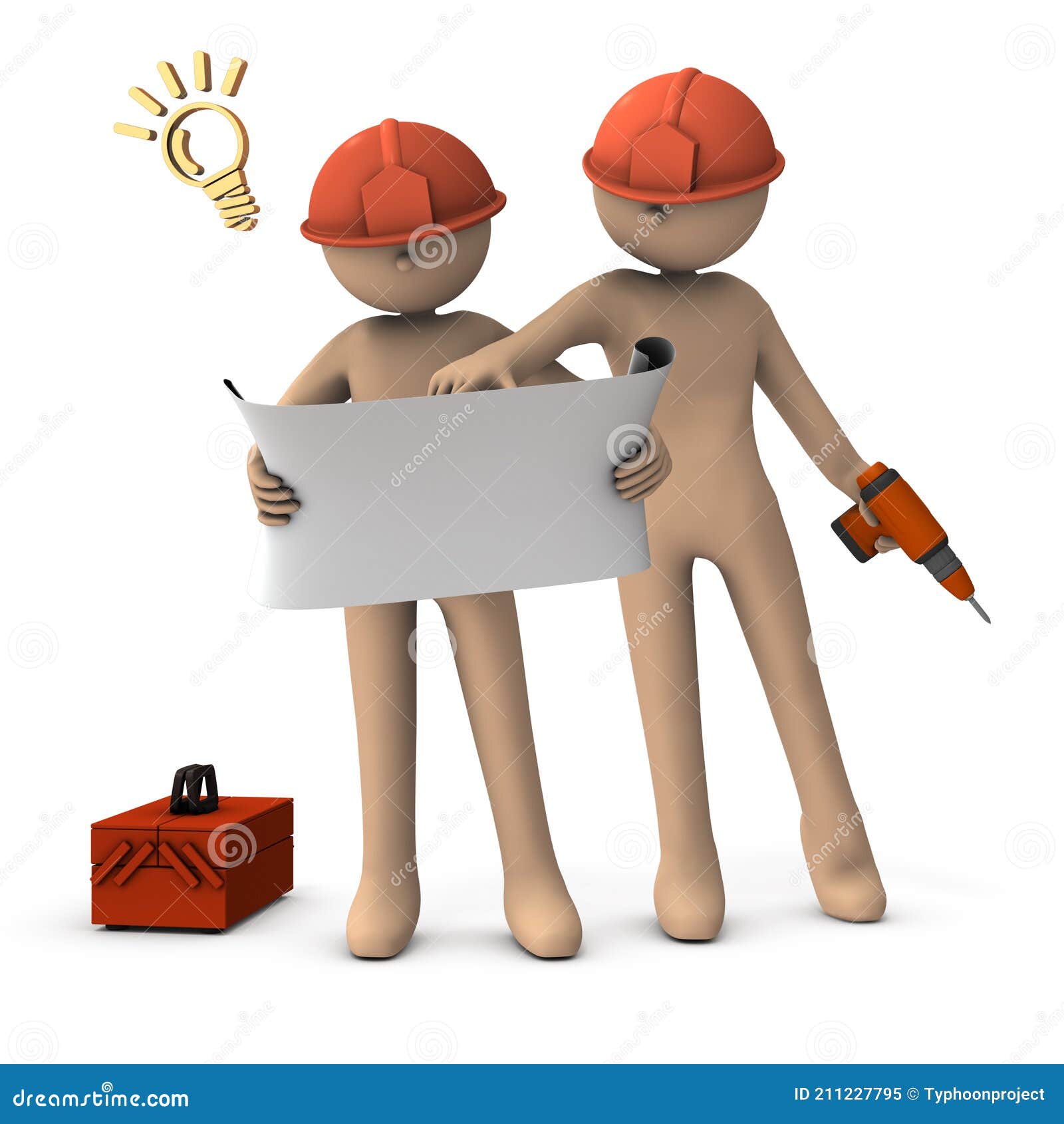 Engineers Who Check Drawings and Solve Problems. Stock Illustration ...