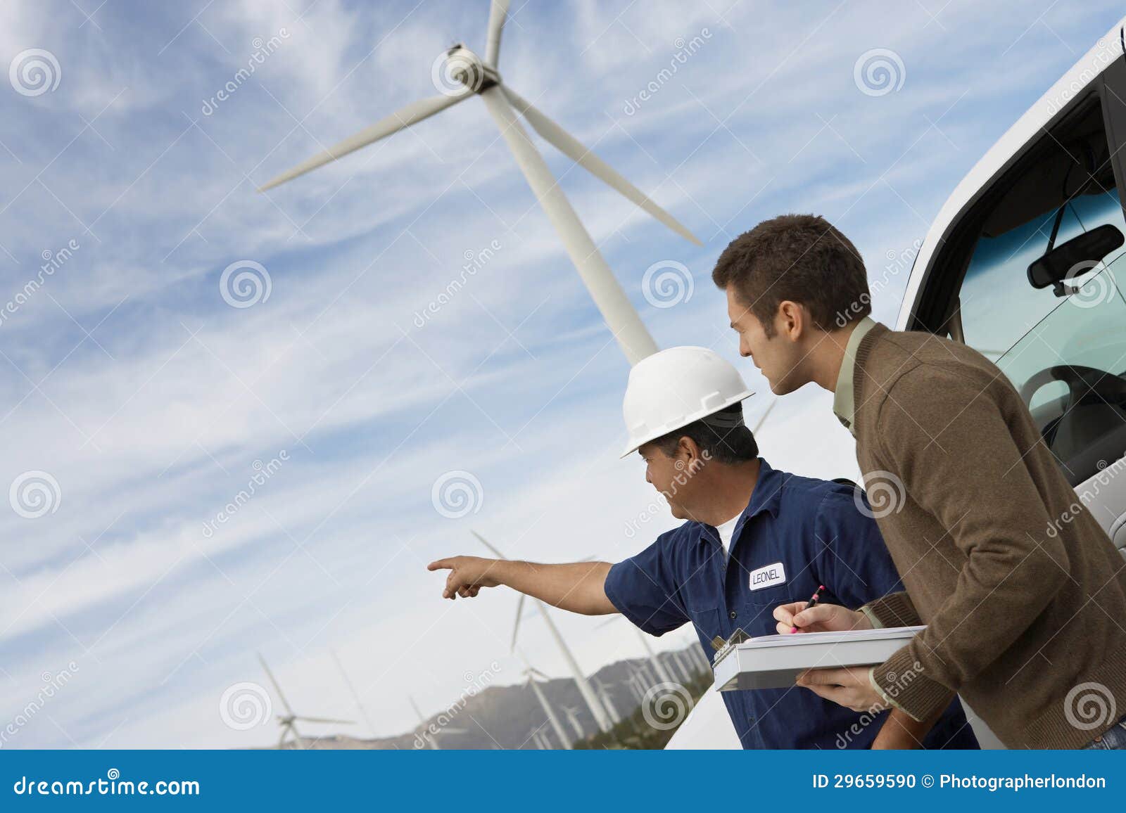 Engineers at Wind Farm stock photo. Image of automobile - 29659590