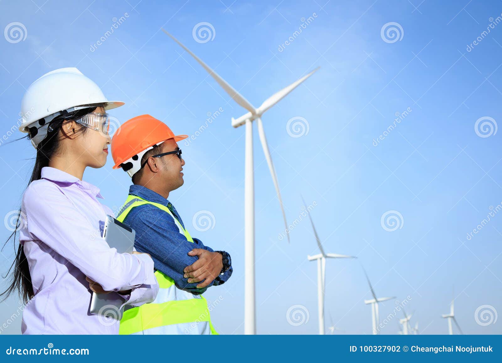 Engineers and Wind Turbines. Stock Photo - Image of security ...