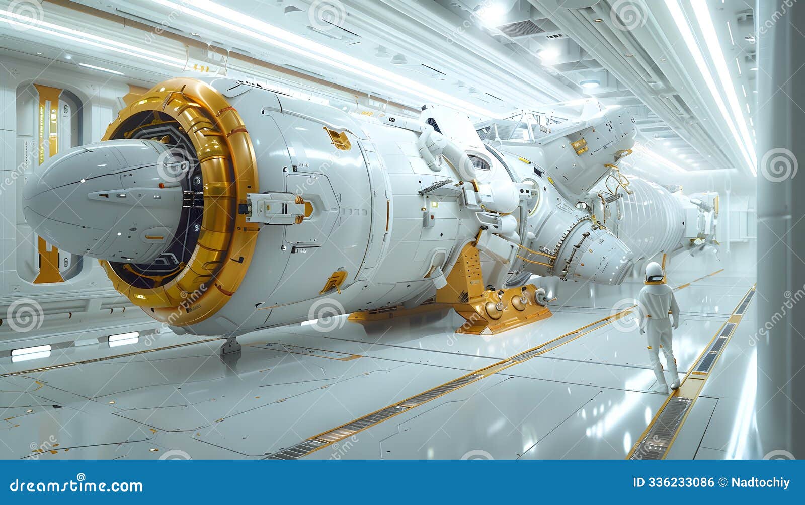 Futuristic Spacecraft in High-Tech Manufacturing Facility Stock Photo ...