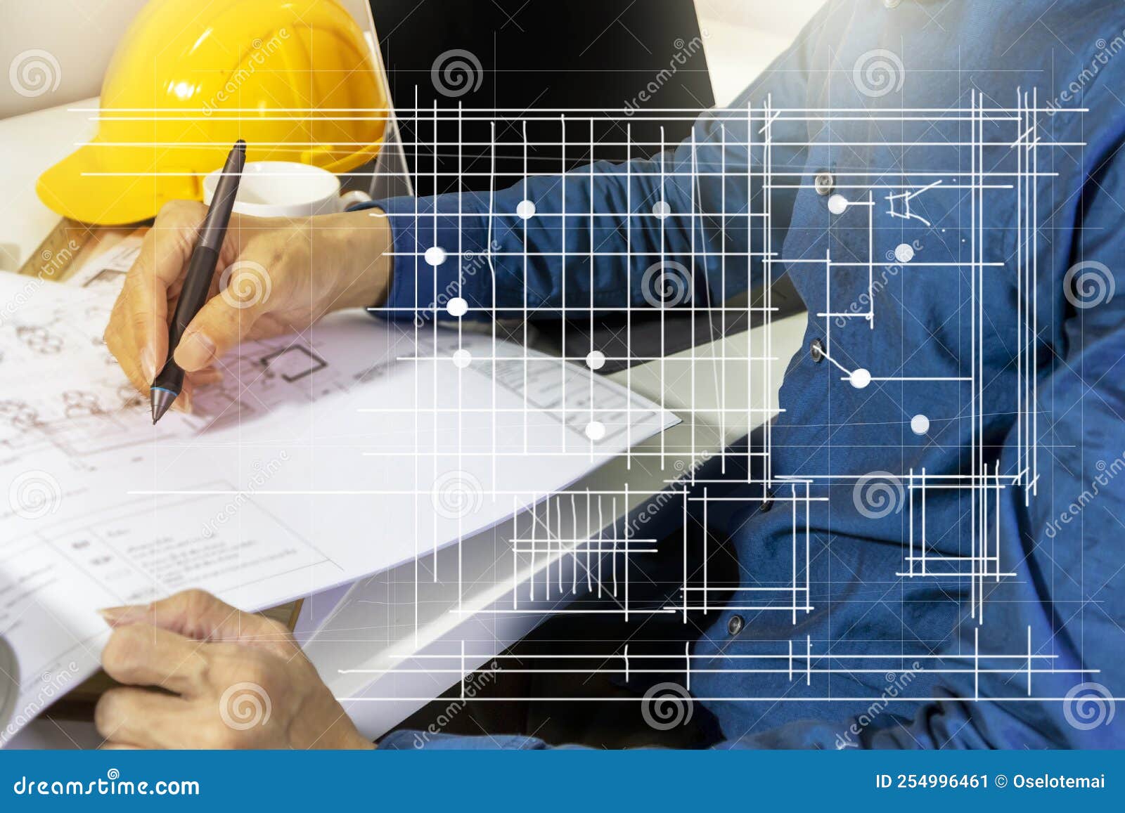 Engineers Work on Construction Drawings and Safety Systems.,Building ...