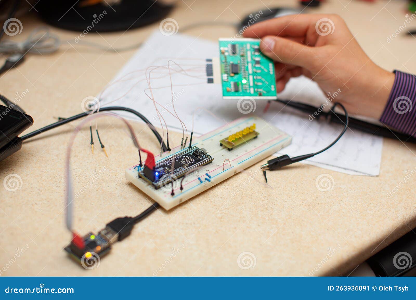 Engineers Work with Electrical Measuring Devices. Stock Image - Image ...