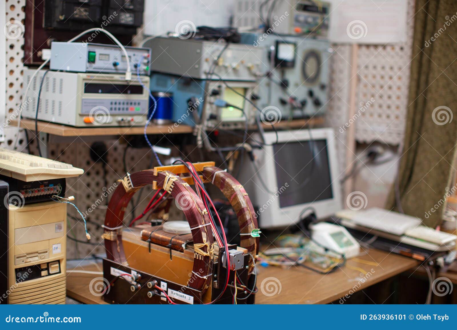 Engineers Work with Electrical Measuring Devices. Stock Image - Image ...