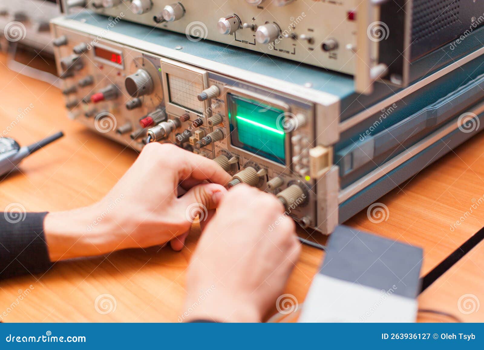 Engineers Work with Electrical Measuring Devices. Stock Image - Image ...