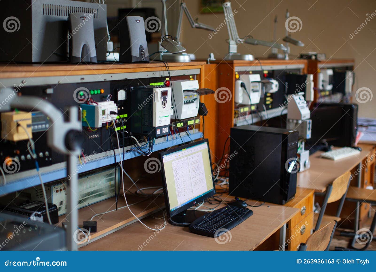 Engineers Work with Electrical Measuring Devices. Stock Image - Image ...