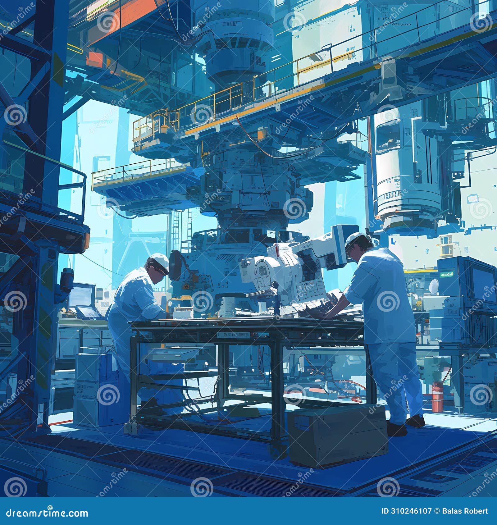 Engineers at Work - Innovative Factory Environment Stock Illustration ...