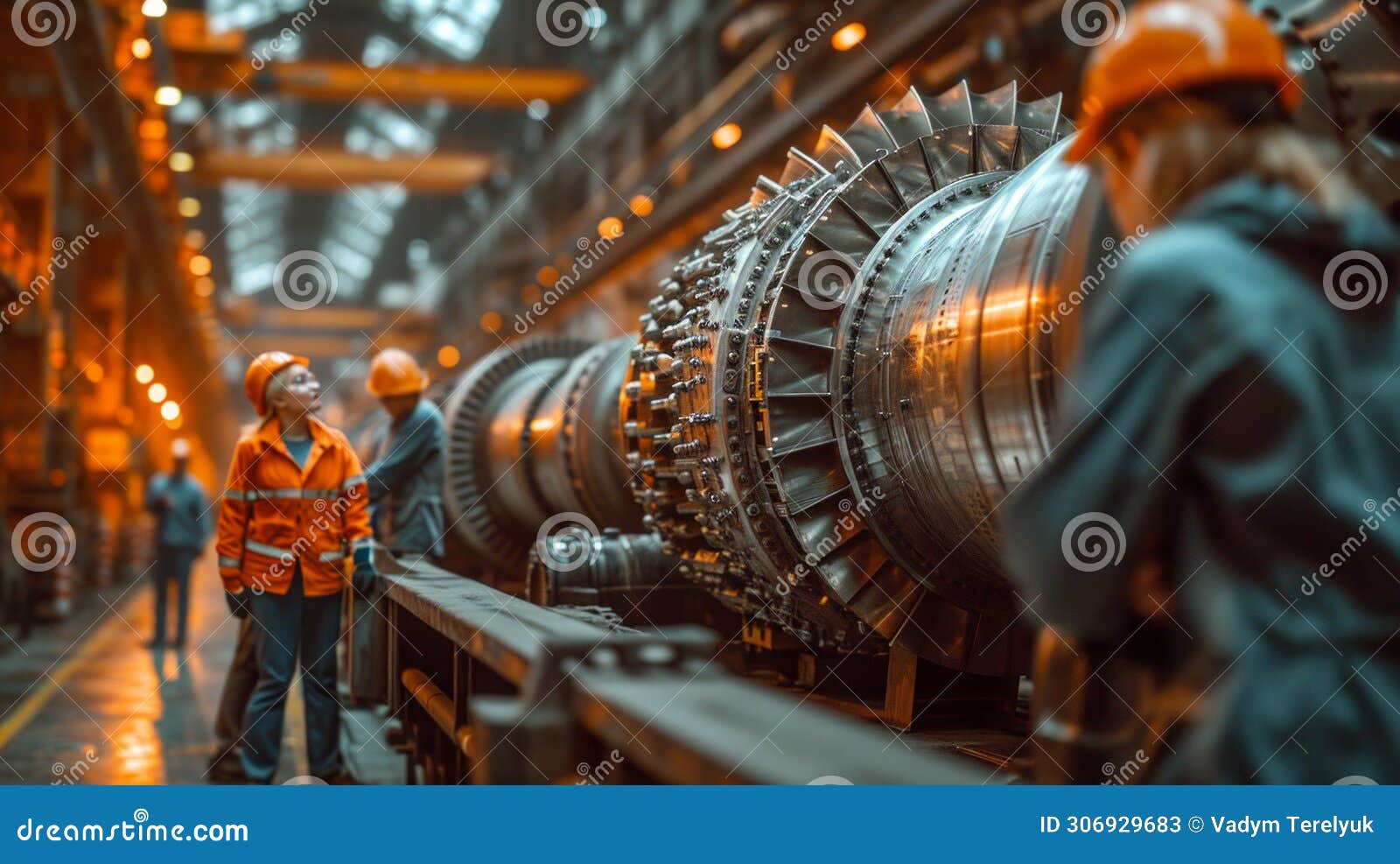 Engineers and Workers in Power Plant. Group of People Standing Next To ...
