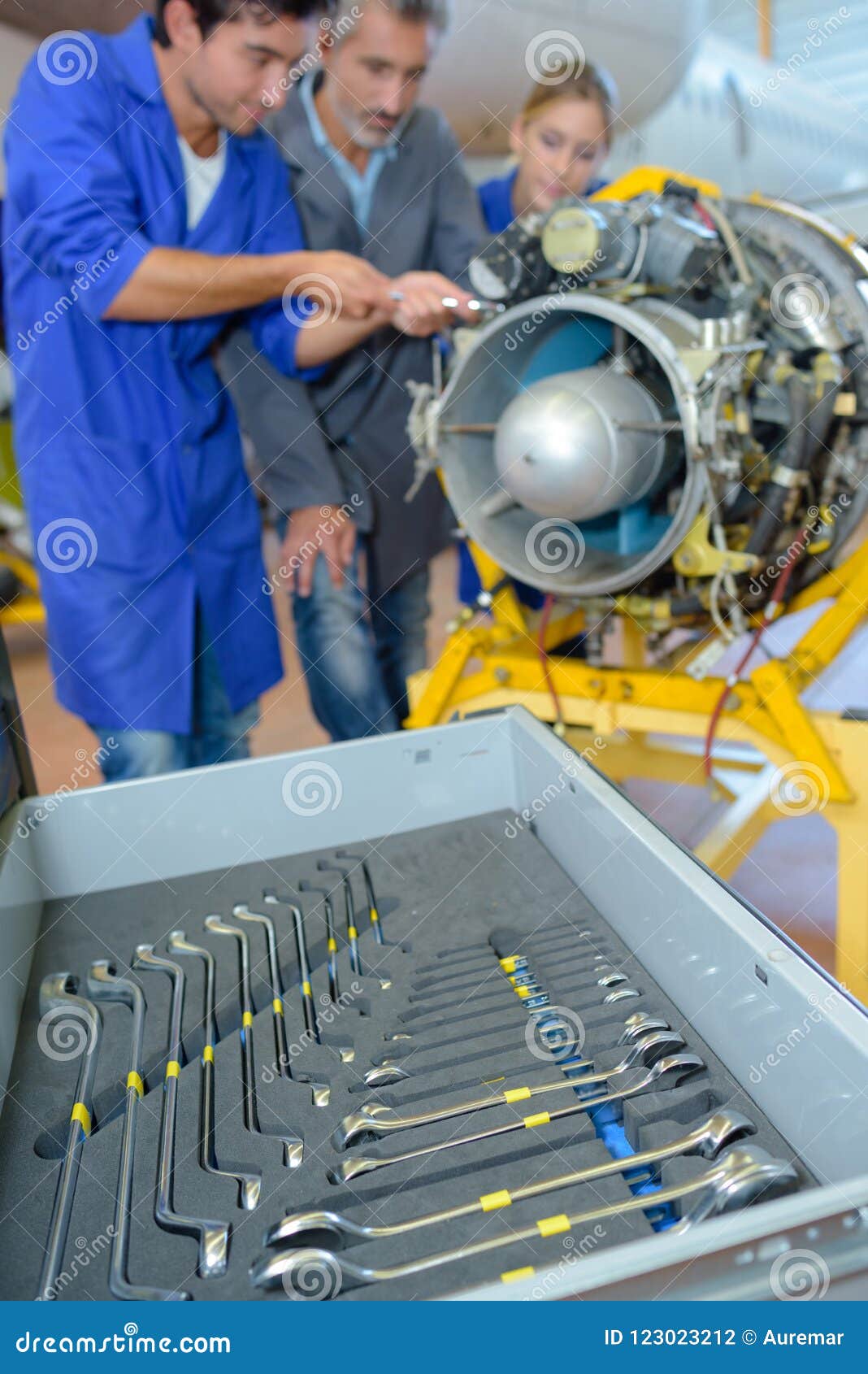 Engineers Working on Aircraft Component Stock Photo - Image of power ...