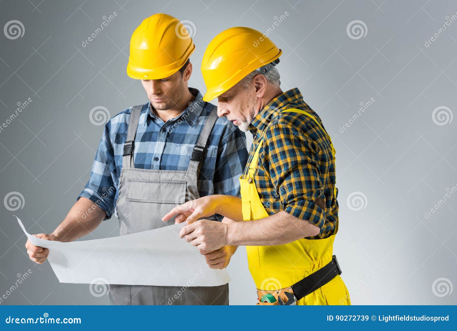 Engineers Working with Blueprint Stock Image - Image of discussion ...