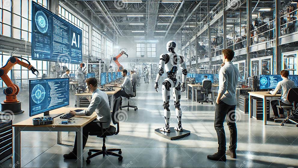 Engineers Working on Humanoid Robots and AI Systems in High-Tech ...