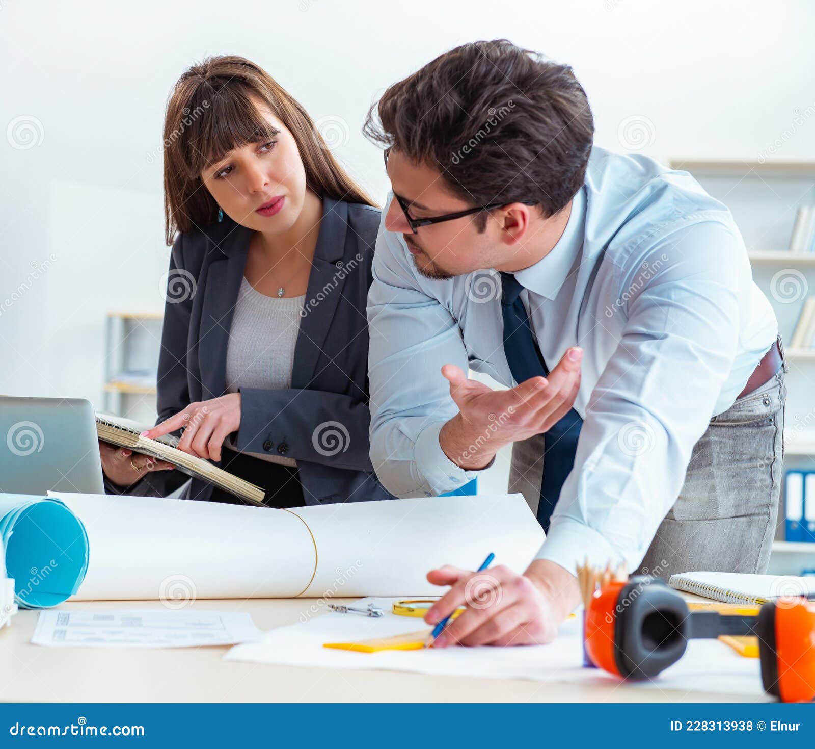 Engineers Working on New Project Stock Photo - Image of blueprint ...